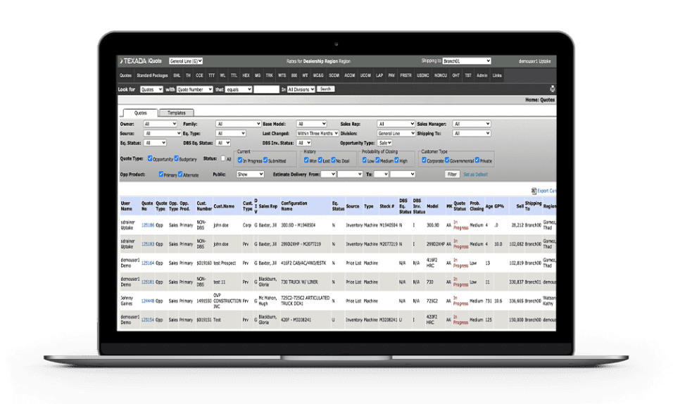 Texada iQuote: Precise Equipment Quoting System