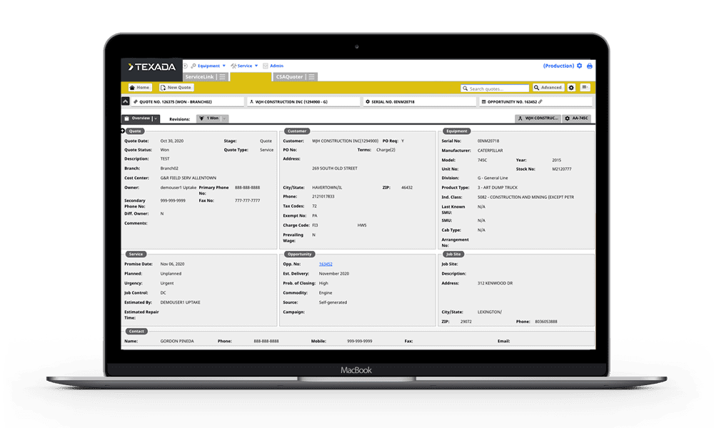 Texada's Parts & Service Quoter: Streamlining Quotes